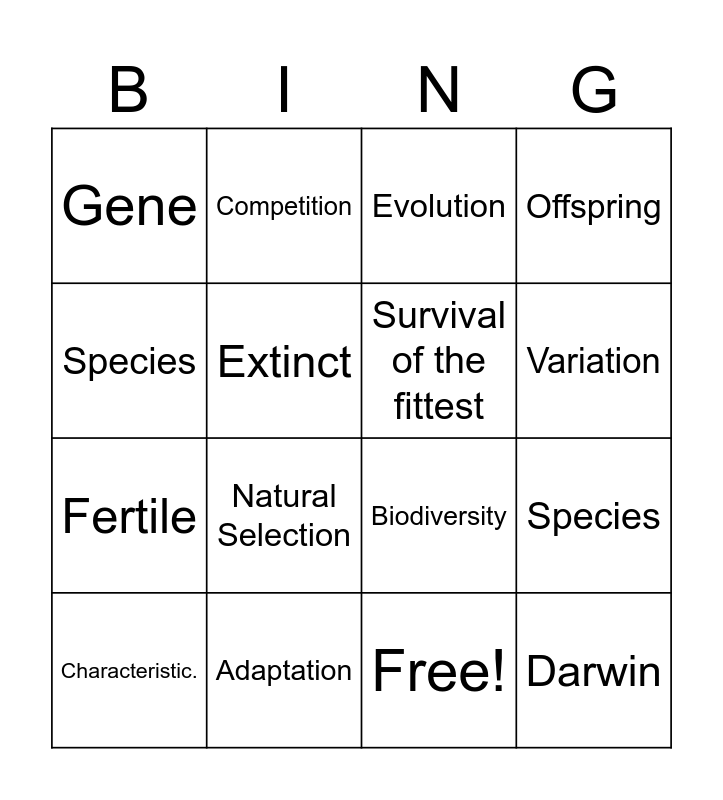 Evolution Bingo Card