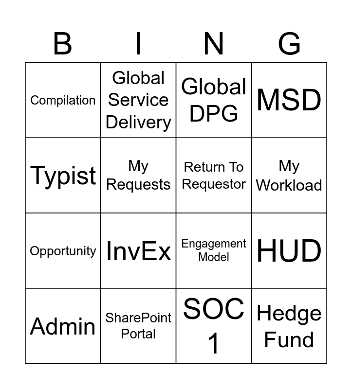 Assurance Admin Bingo Card