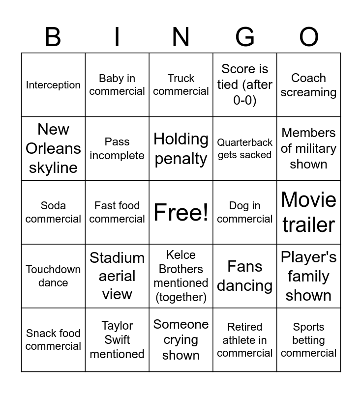Super Bowl Bingo 2025 Bingo Card