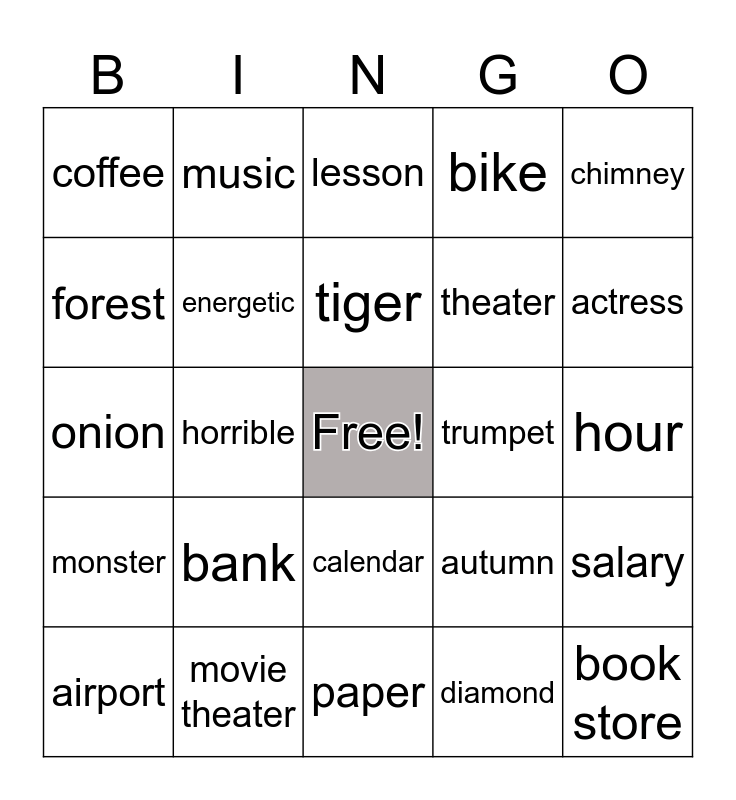 Les Mots Apparentés Bingo Card
