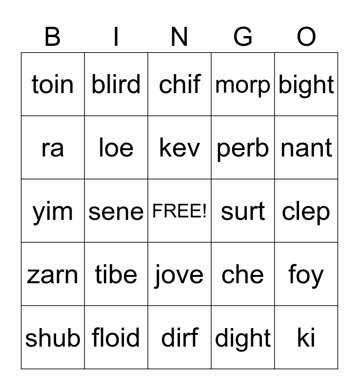 Nonsense Decoding Bingo Card