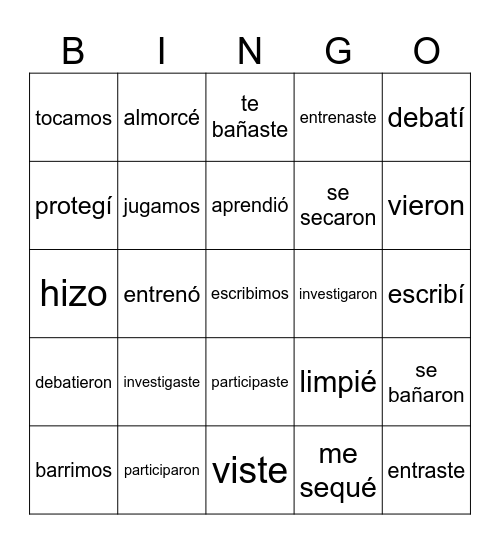 el preterito Bingo Card