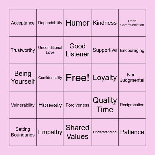 Healthy Friendships Bingo Card