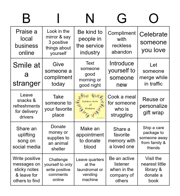 Random Acts of Kindness Bingo Card