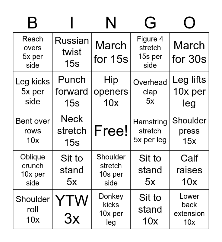 Elder's Wellness Bingo Card