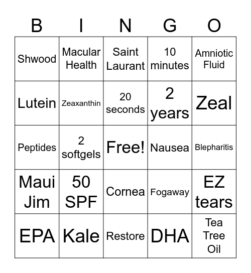 Product Knowledge Bingo Card