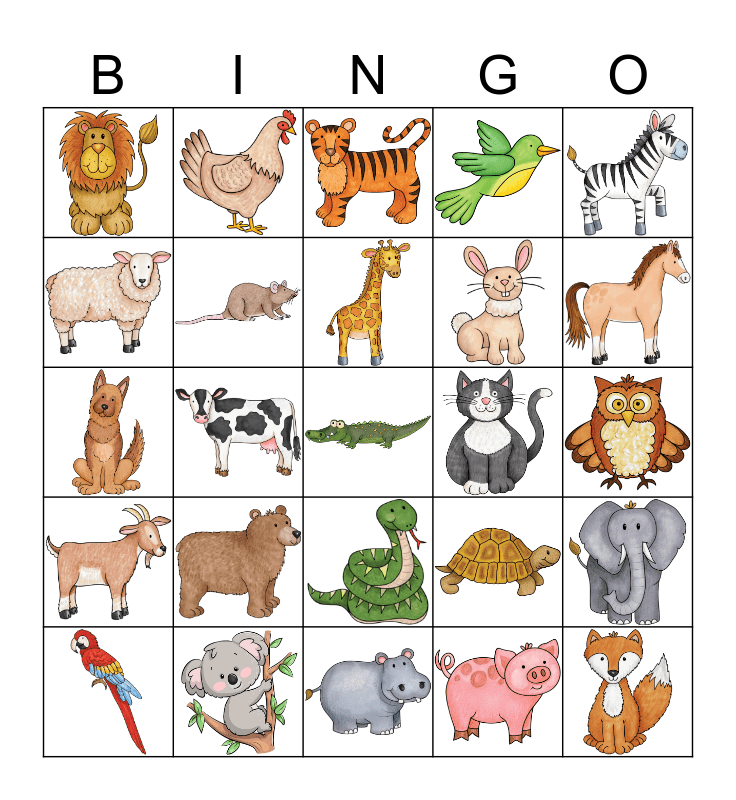 Tiere Bingo Card