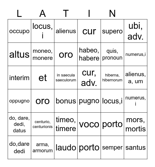 LATIN BINGO WEEK 19 Bingo Card