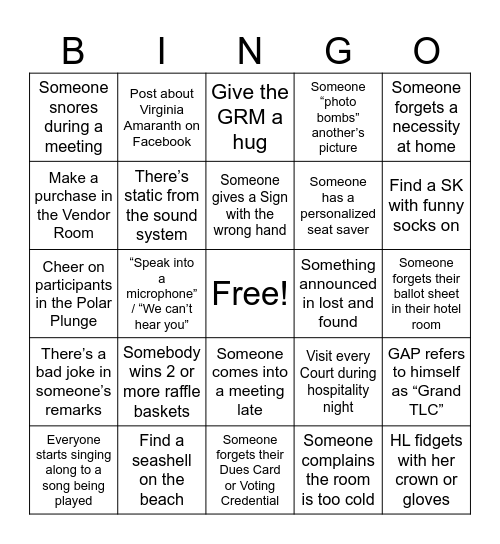 Virginia Grand Court BINGO! Bingo Card