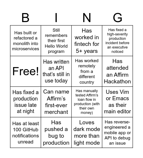 Human Bingo Card