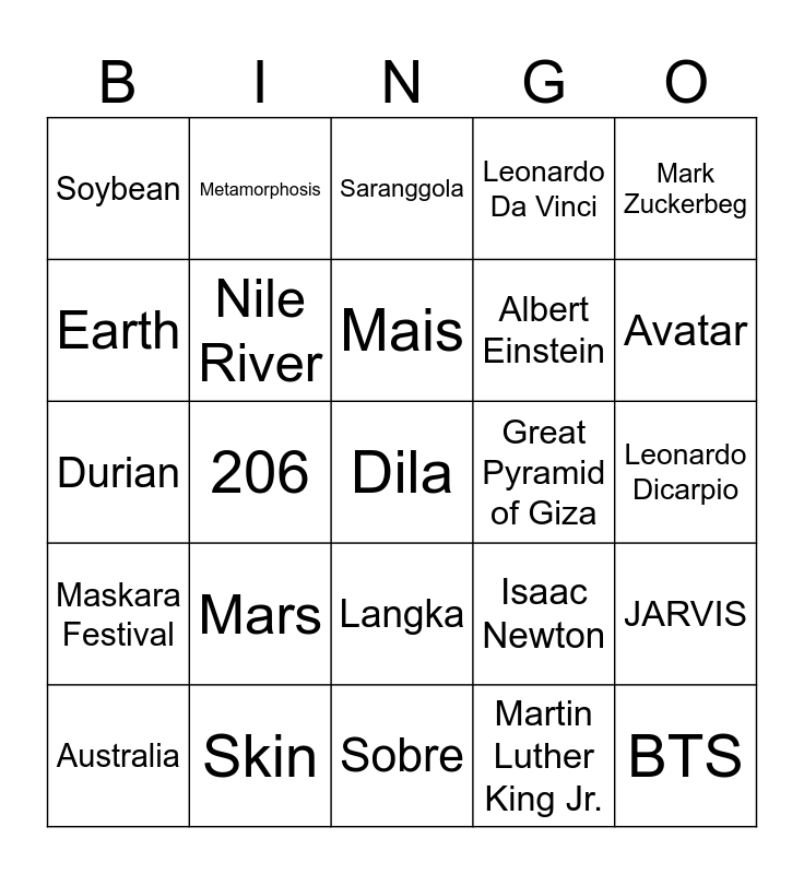 BINGO QUIZ Bingo Card