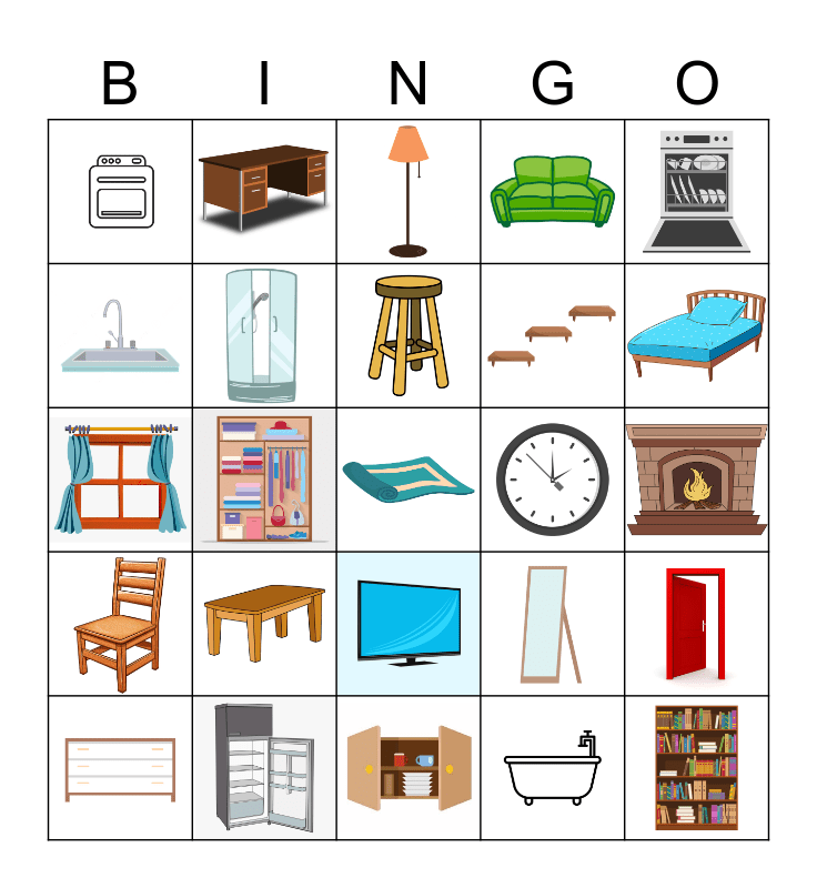 Furniture Vocabulary Bingo Card