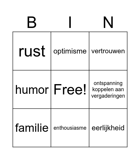 Missie team 2 Bingo Card