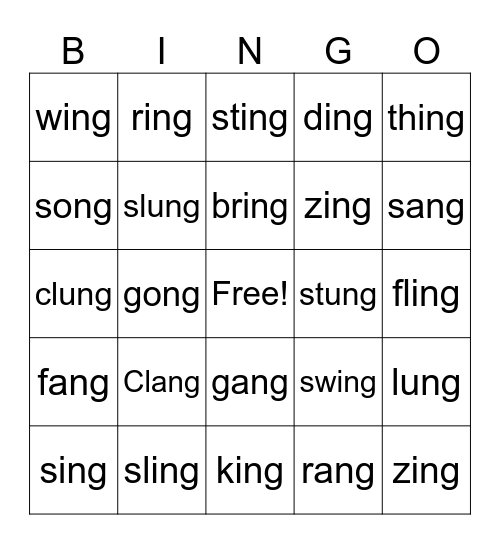Ufli: Lesson 51 ng /n/ Bingo Card