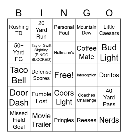 Super Bowl 2025 Bingo Card