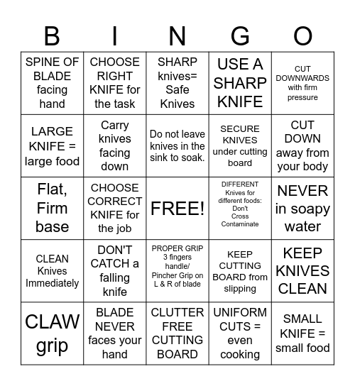 Kitchen Safety Bingo Card
