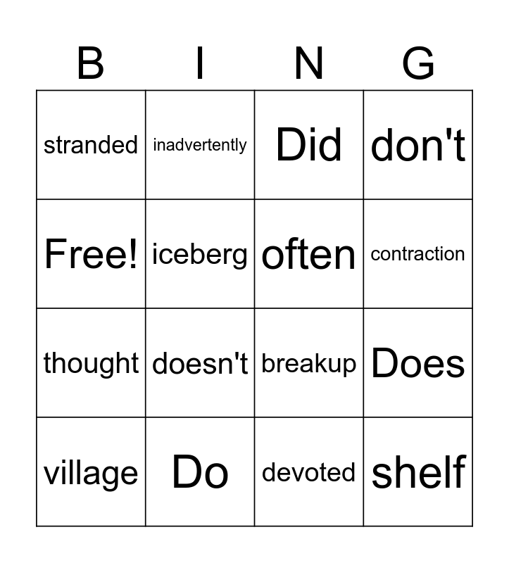 Two Were Left Bingo Card