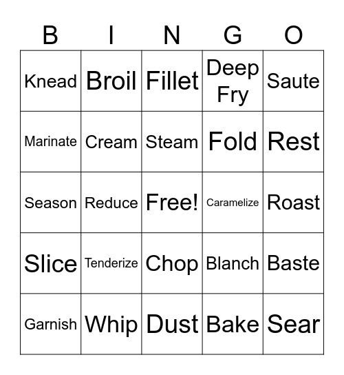 Cooking Terms Bingo Card