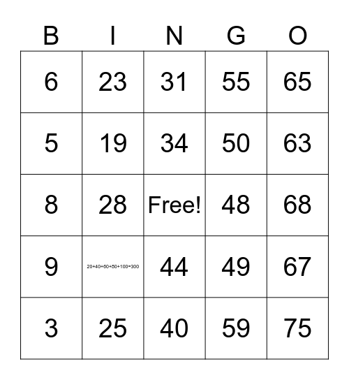 Number Bingo count to 100 Bingo Card