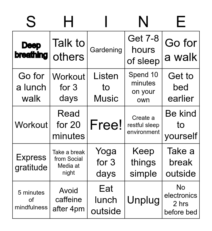 April Wellness Bingo Card