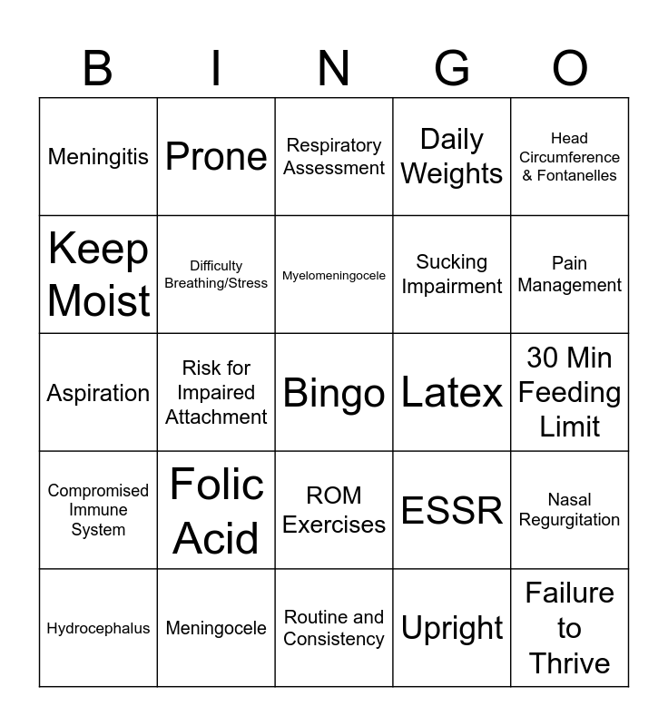 Alterations In Development Bingo Card