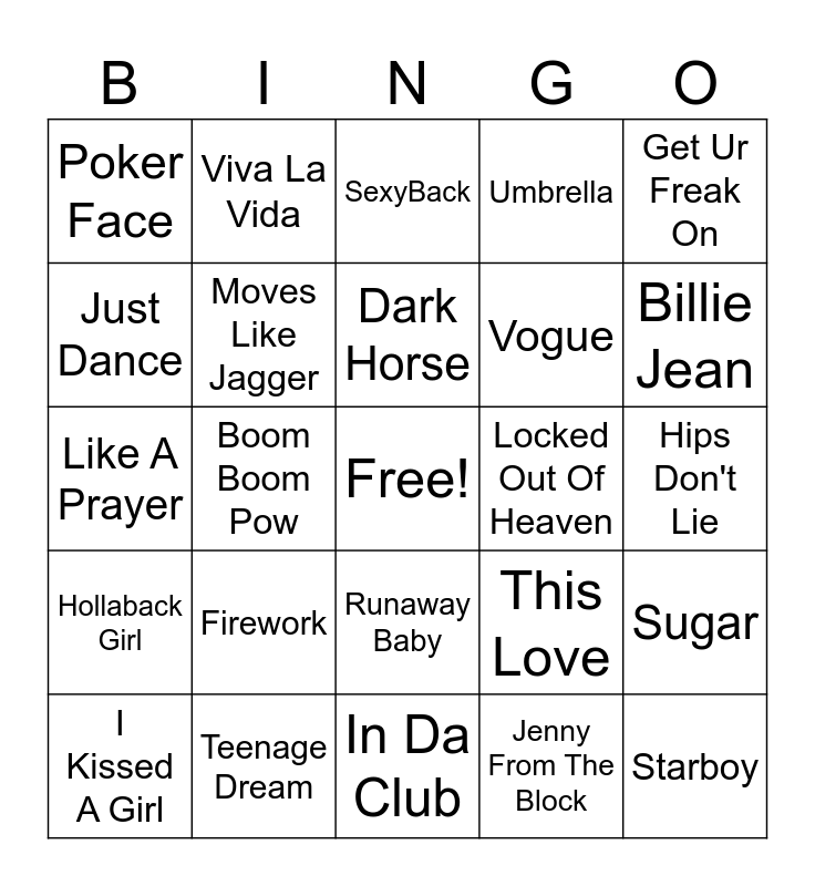 Music Bingo - Halftime Bingo Card
