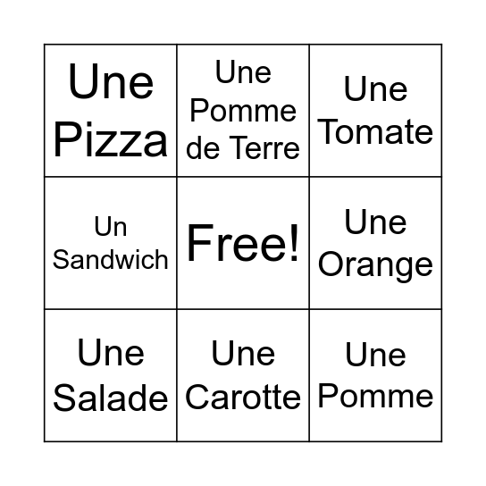 French Food Bingo Card