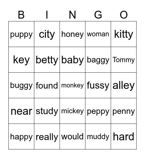 Word recognition Quiz Bingo Card