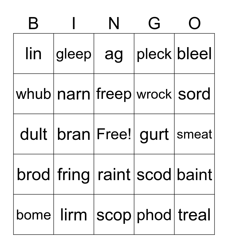 NWF Practice Bingo Card