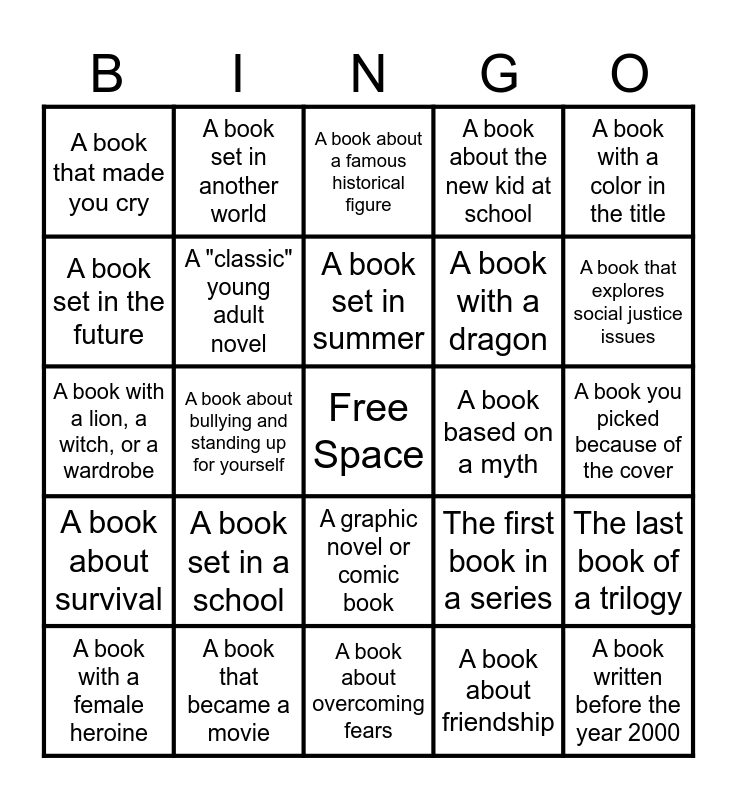 Independent Reading Bingo Card