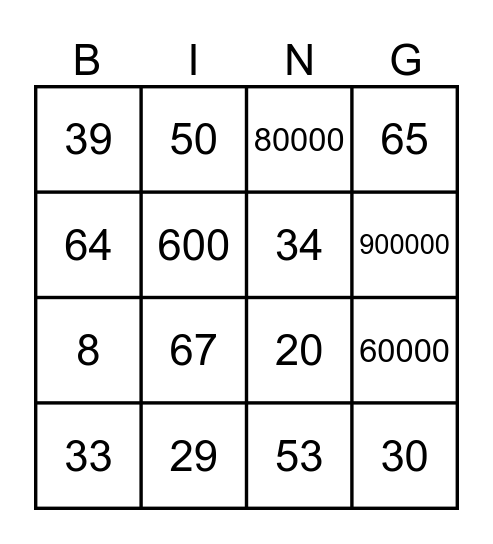 BINGO BÀI 42 Bingo Card