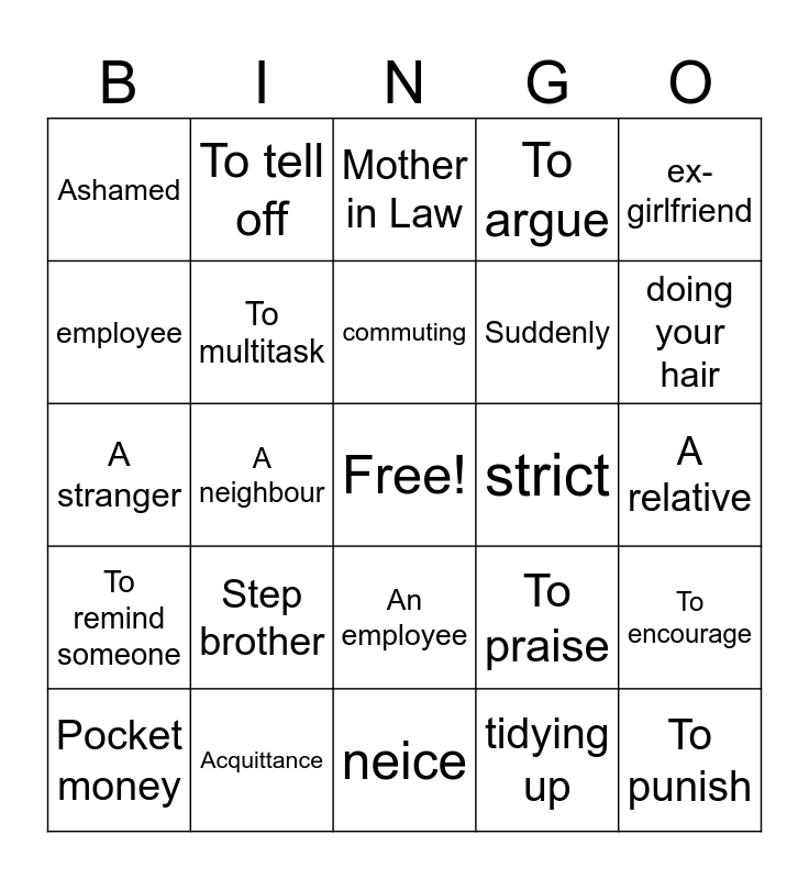 Intermediate Bingo Card