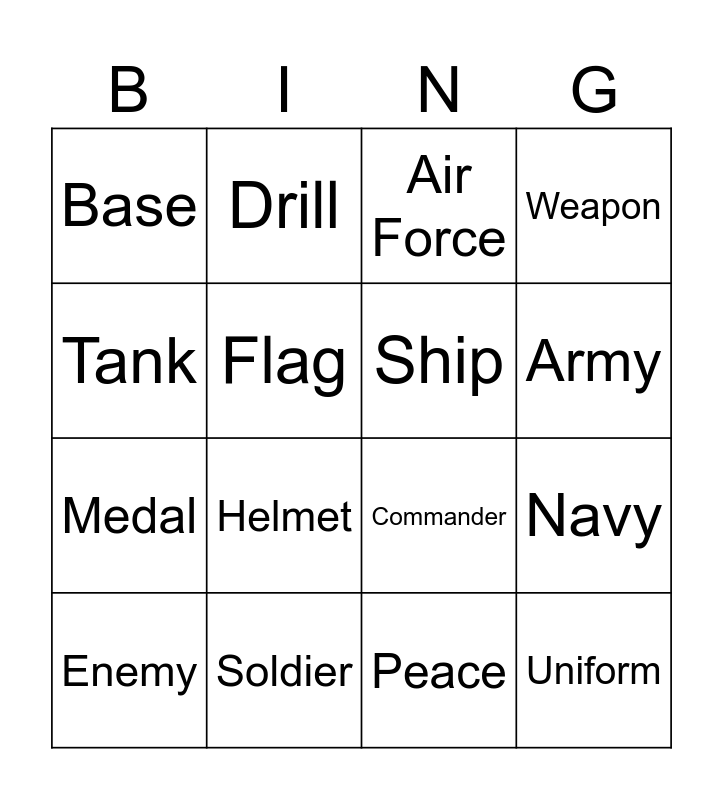 Military Bingo Card
