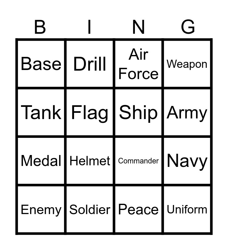 Military Bingo Card