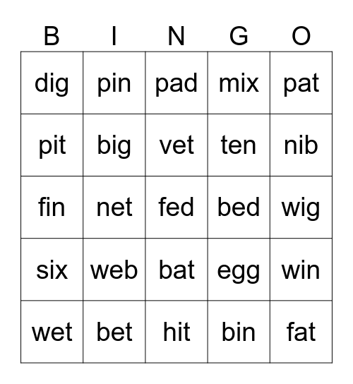 CVC Bingo Card