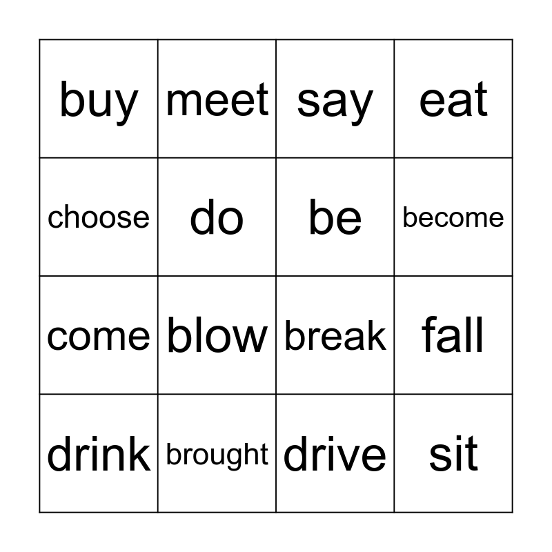 bingo - irregular verbs Bingo Card