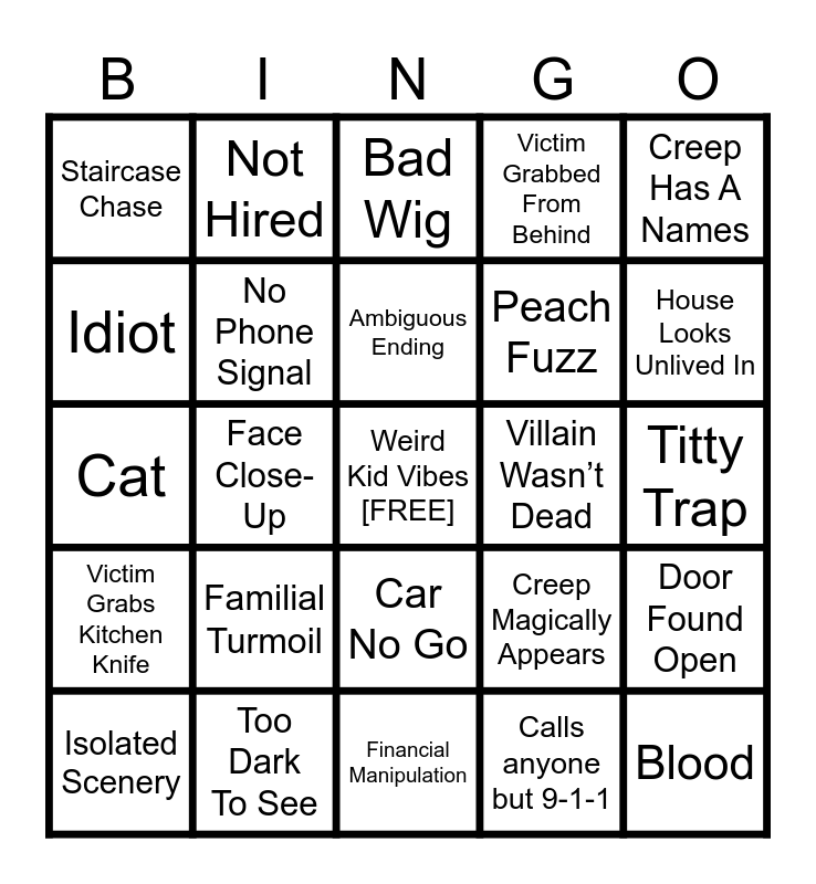 Creep Tape Bingo Card