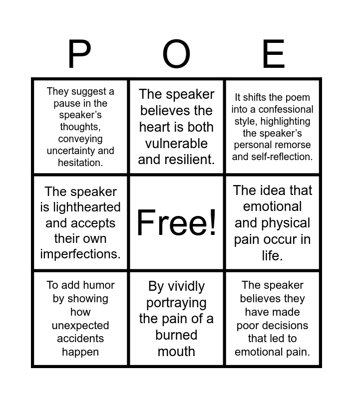 Poetry Review Bingo Card