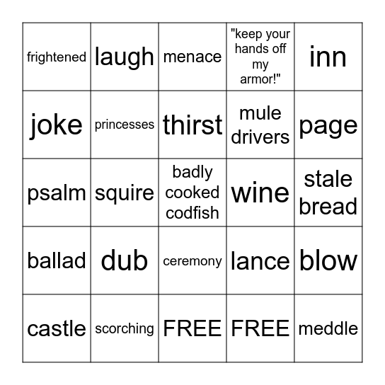 Don Quixote: Leaves Home Bingo Card