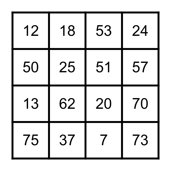 4x4 Bingo Card