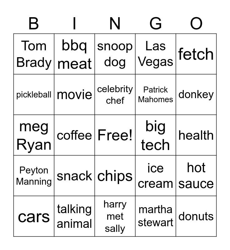 Super Bowl LIX Commercial Bingo Card
