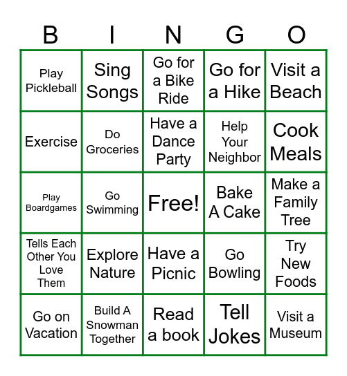 Family Bingo Card