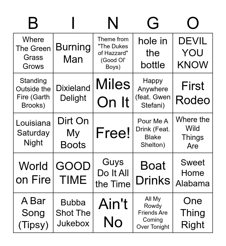 Country Music Bingo Round 4 Bingo Card