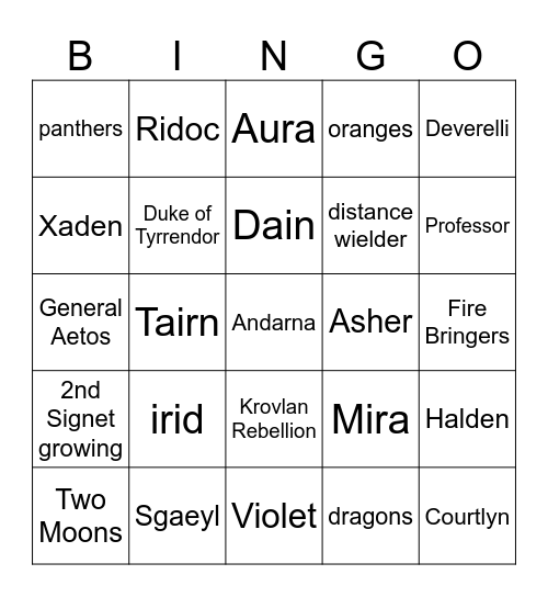 Onyx Storm Bingo Card