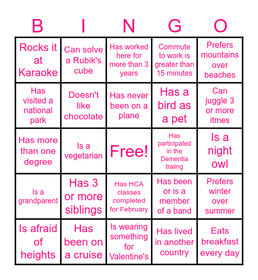 Mingle Bingo Card