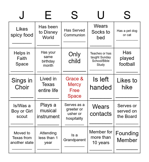 Church Bingo Card