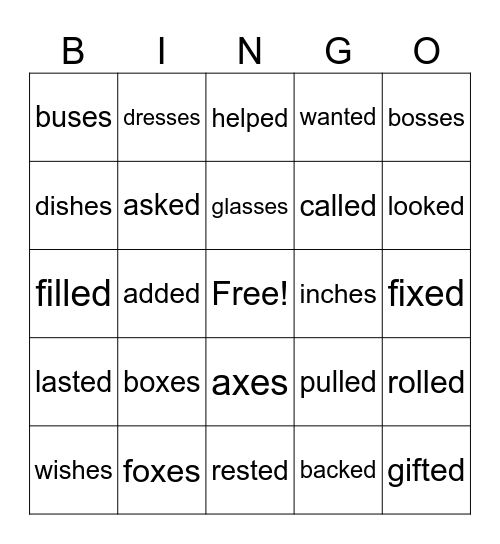 -ed, -es words Bingo Card