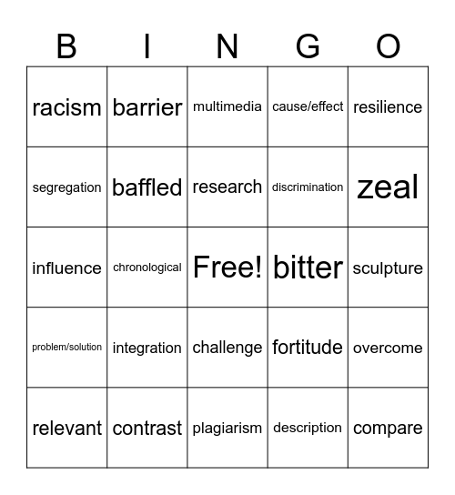 Breaking Barriers Vocabulary Bingo Card