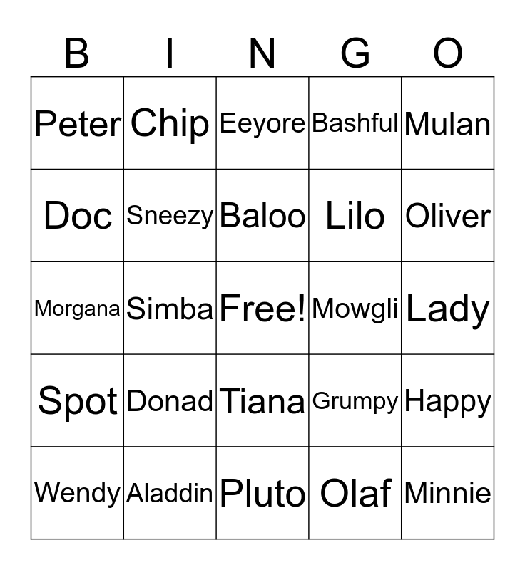 Mandy`s Disney Bingo Card