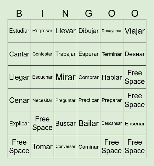 Bingo de Verbos en Español Bingo Card